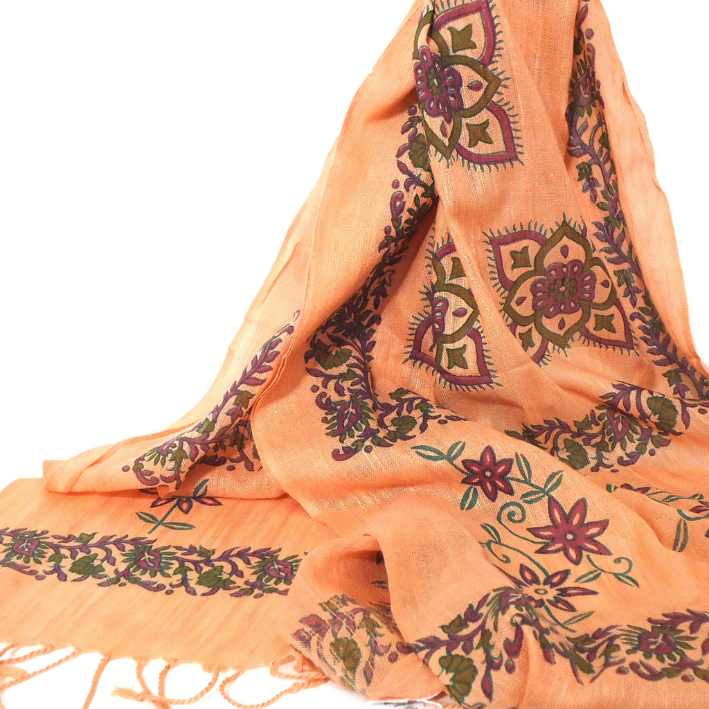 Floral Woodblock Print Scarf – Cerulean Arts
